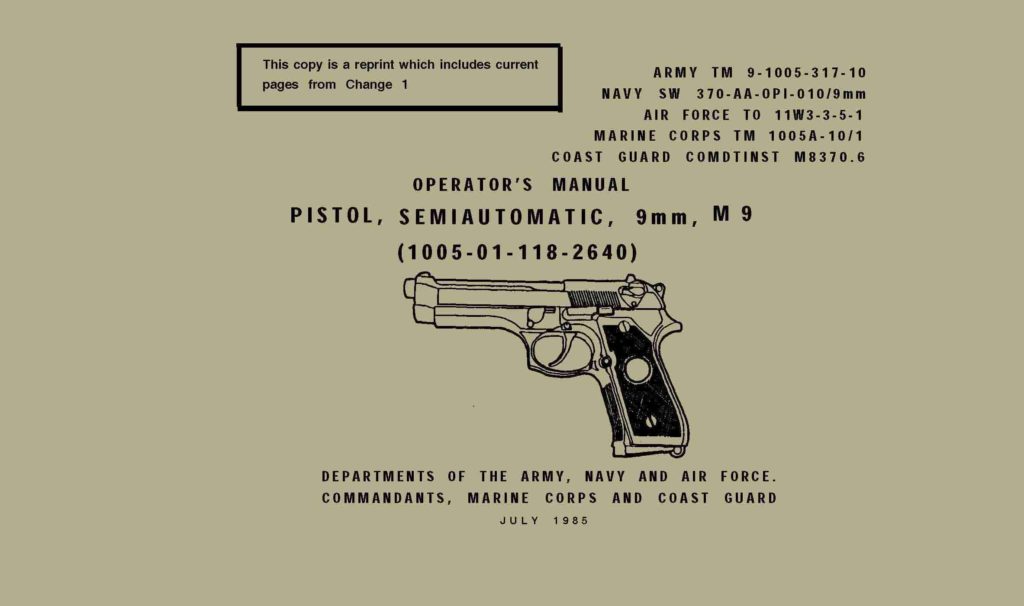 M9 Pistol 9mm Manual TM 9-1005-317-10 - Cornell Publications