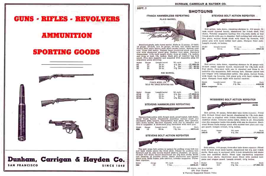 Dunham Carrigan Hayden San Francisco 1950 Circa Gun Catalog